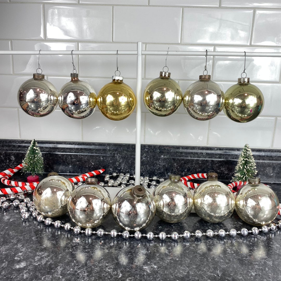 Vintage Shiny Brite Silver & Gold Glass Ball Ornaments Pre WWII Usofa ...