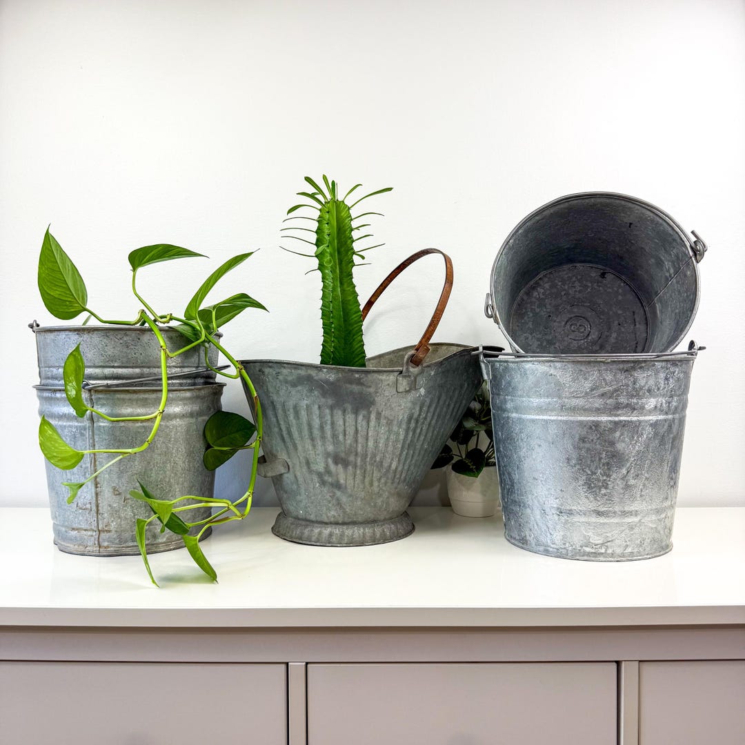 Vintage Galvanized Zinc Bucket: Farmhouse Planter, Rustic Home Decor - Etsy