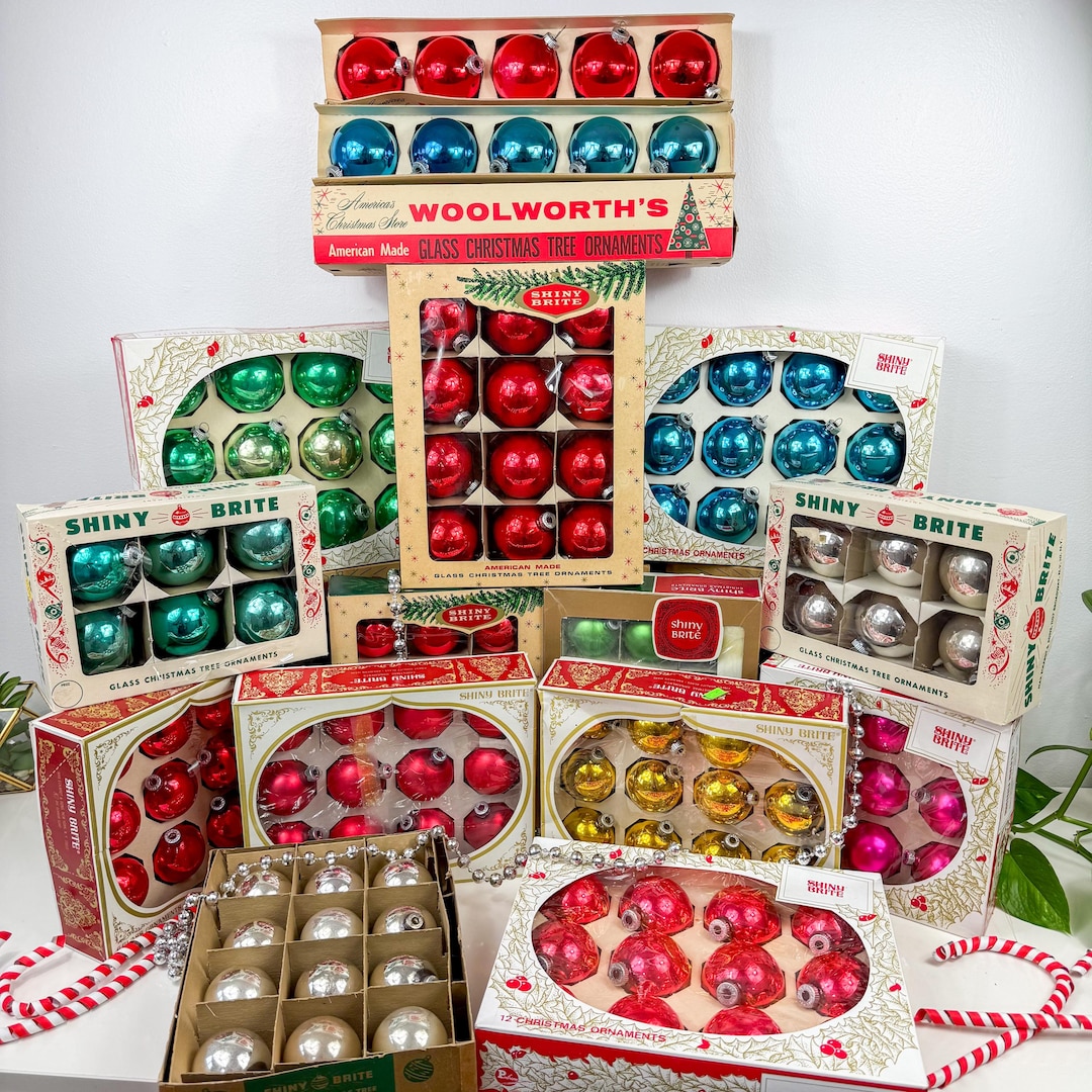 Vintage Shiny Brite Christmas Ornaments: Mercury Glass, Mixed Sets of 6 ...