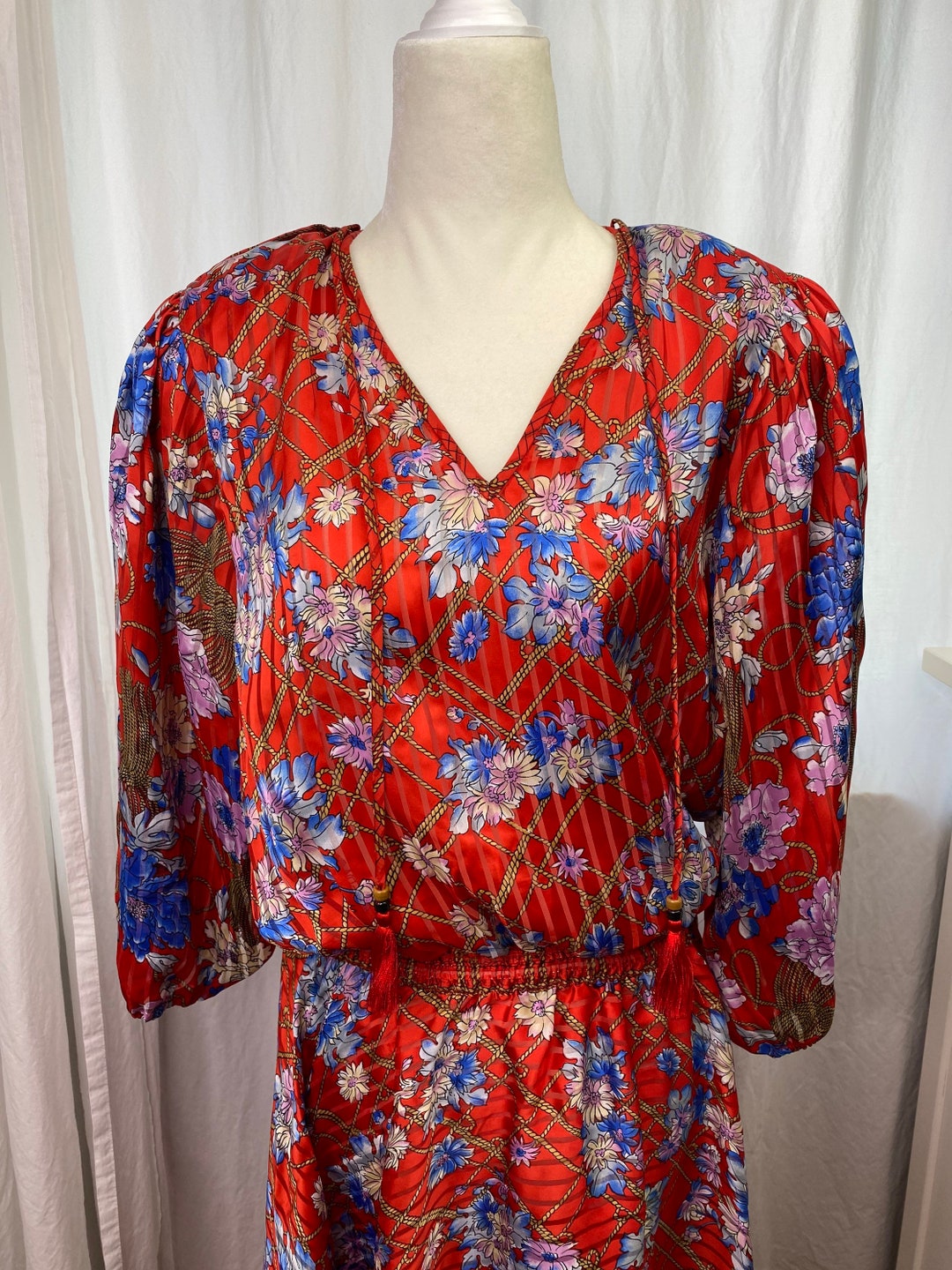 Vintage Diane Freis Floral Georgette Maxi Dress With Scarf - Etsy
