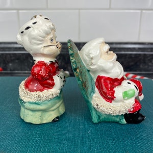 Vintage Santa Claus & Mrs. Claus Spaghetti Glass Trim Salt Pepper ...