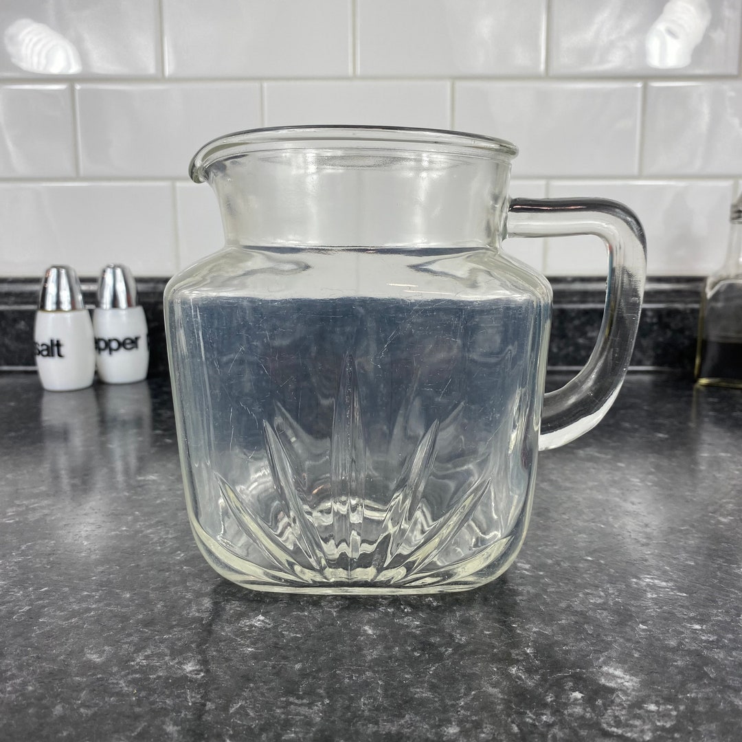 Vintage Rectangular Sunburst Star Design Clear Short Pitcher, Pressed ...