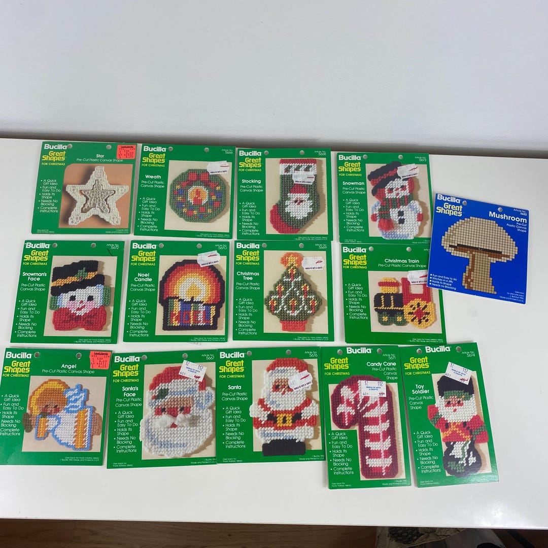 Vintage Bucilla Christmas Canvas Shapes: 1982-83 Santa, Snowman, Angel ...