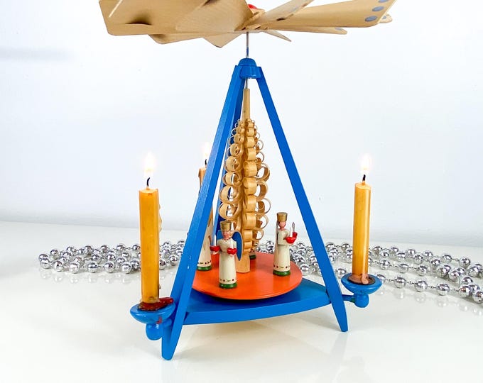 Vintage German Christmas Pyramid, Spinning Christmas Scene, Candle ...