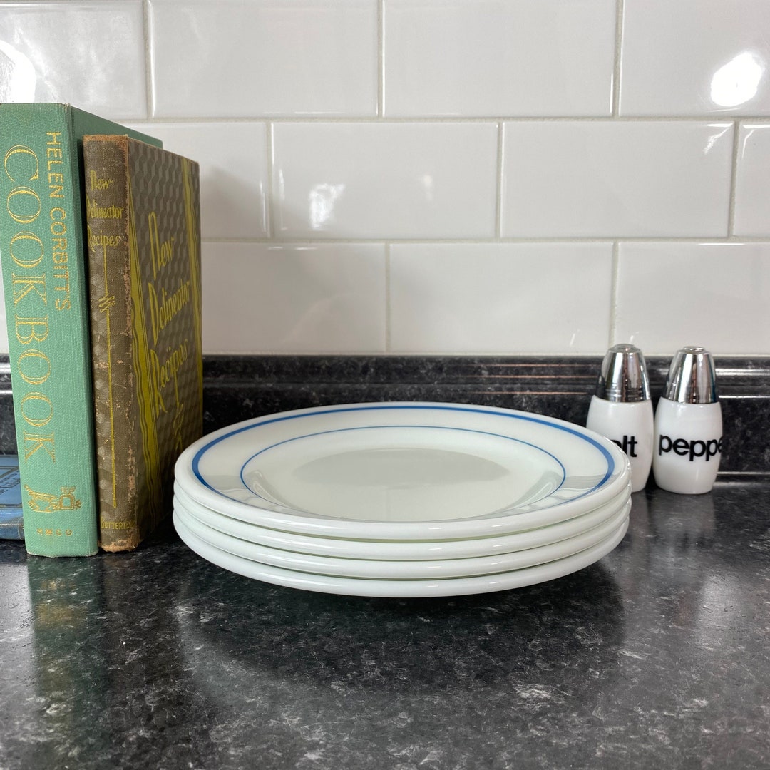 Set of 4 Vintage Pyrex Brand Tableware by Corning Blue Band Dinner ...