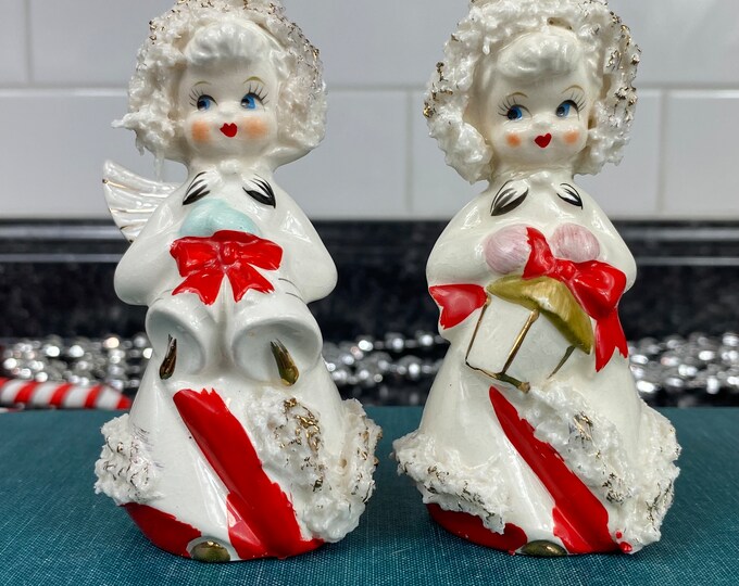 Vintage Spaghetti Glass Trim Christmas Angel Salt and Pepper Shakers ...