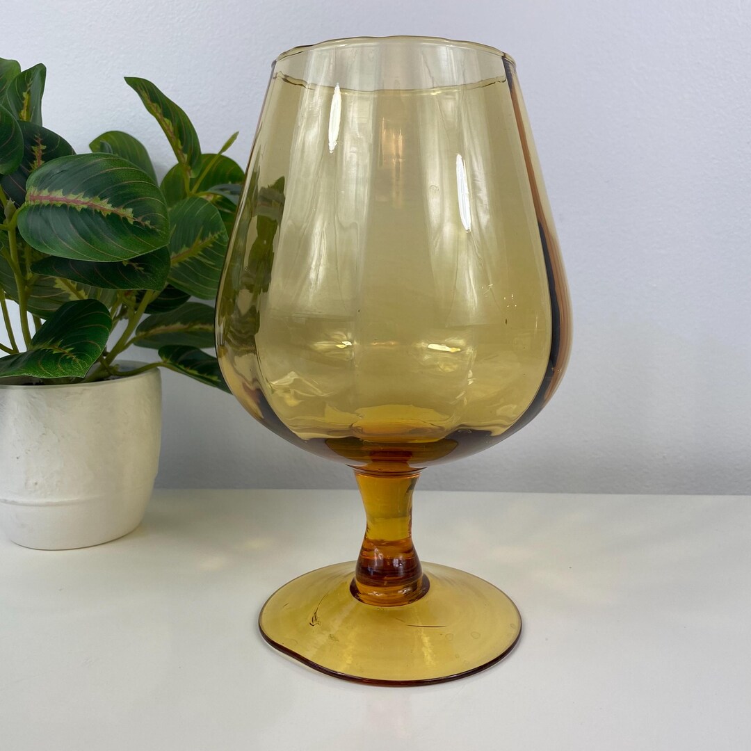 MCM Vintage 8.5" Oversized Snifter Amber Glass Fish Bowl Vase, Hand ...
