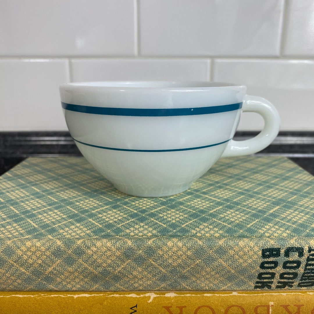 Vintage Anchor Hocking Blue Band Coffee Mug Tea Cup Short Squatty Thick ...