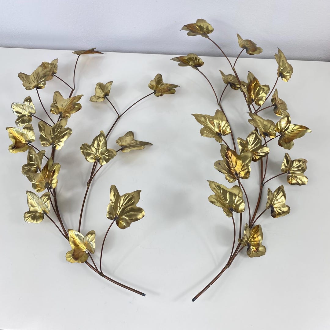 Vintage Metal Leaf Branch Wall Decor, Wall Art Brass and Copper Leaf ...