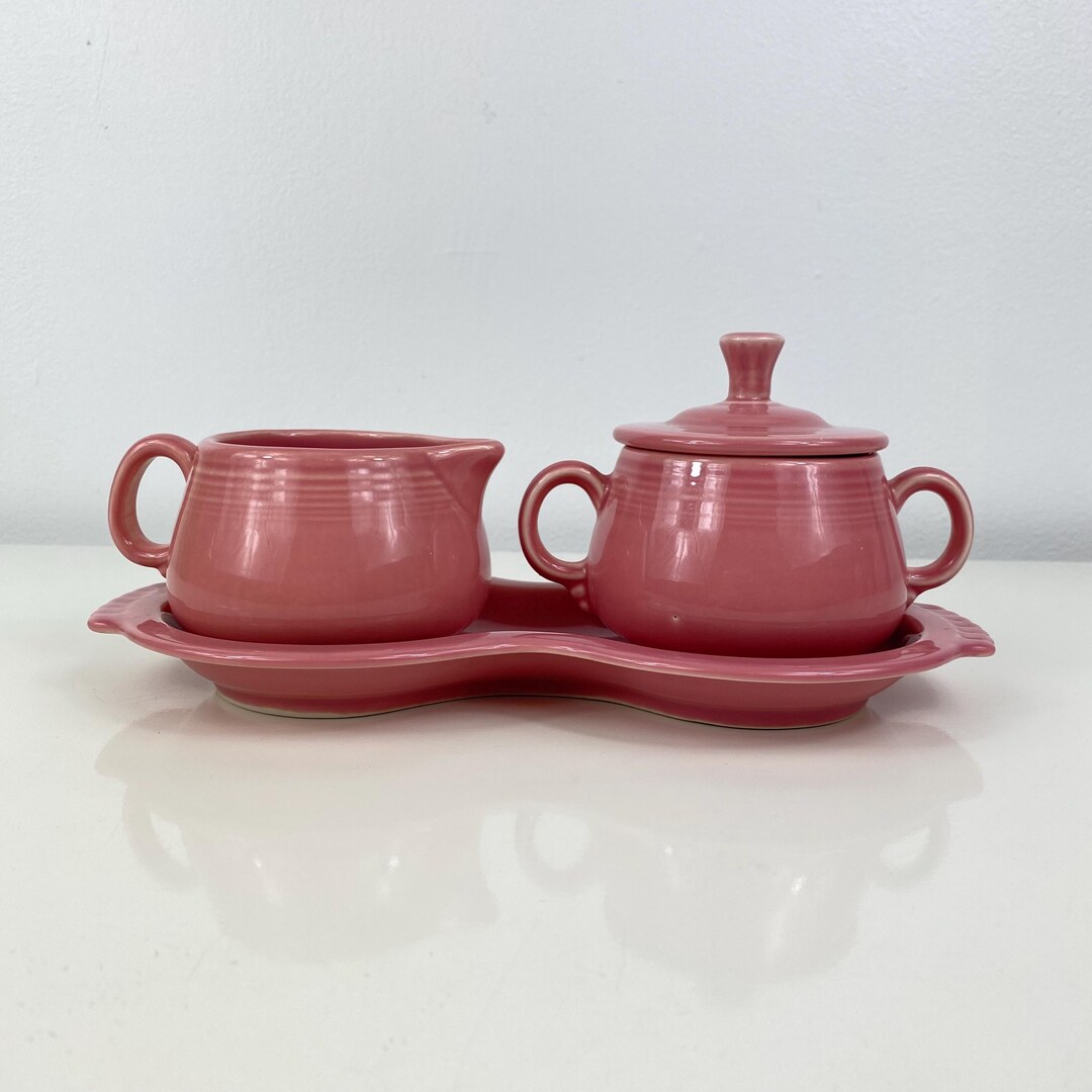 Fiestaware Original Rose Pink Sugar and Creamer W/under Plate Set by ...