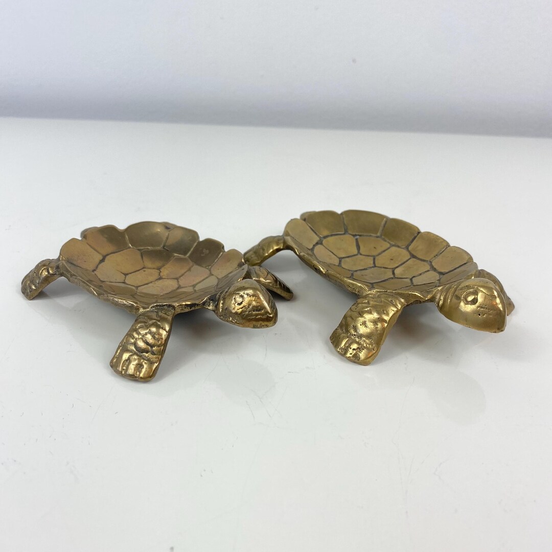 Vintage Brass Turtle Trinket Dish Set of 2, Ashtray Soap Dish Turtle ...