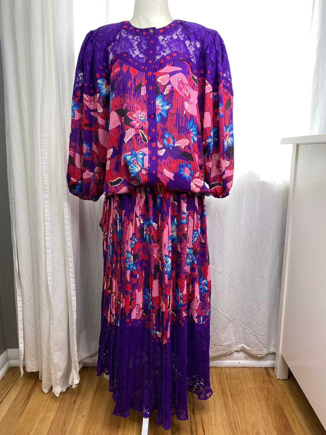 Vintage Diane Freis Floral & Lace 3 Piece Set: Skirt, Top and Scarf ...
