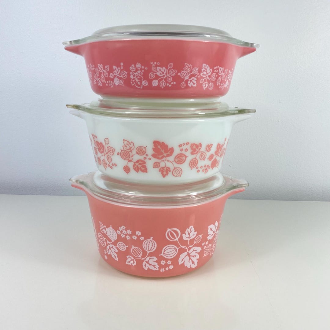 Pyrex Pink Gooseberry 3 Piece Bake, Serve, & Store Casserole Set W/lids ...
