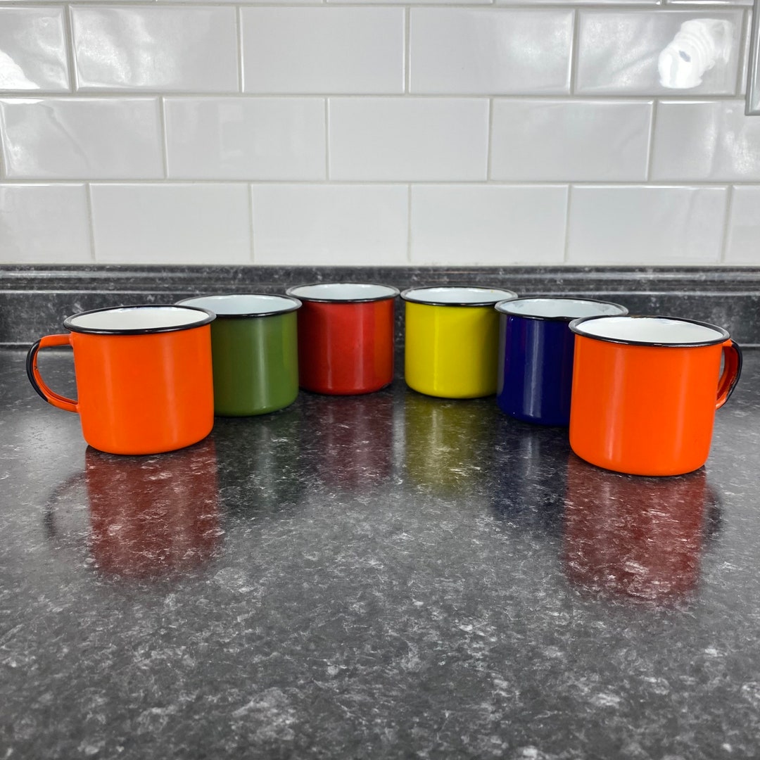 Vintage Polish Huta Silesia Enamelware Mugs Orange Red Blue - Etsy UK