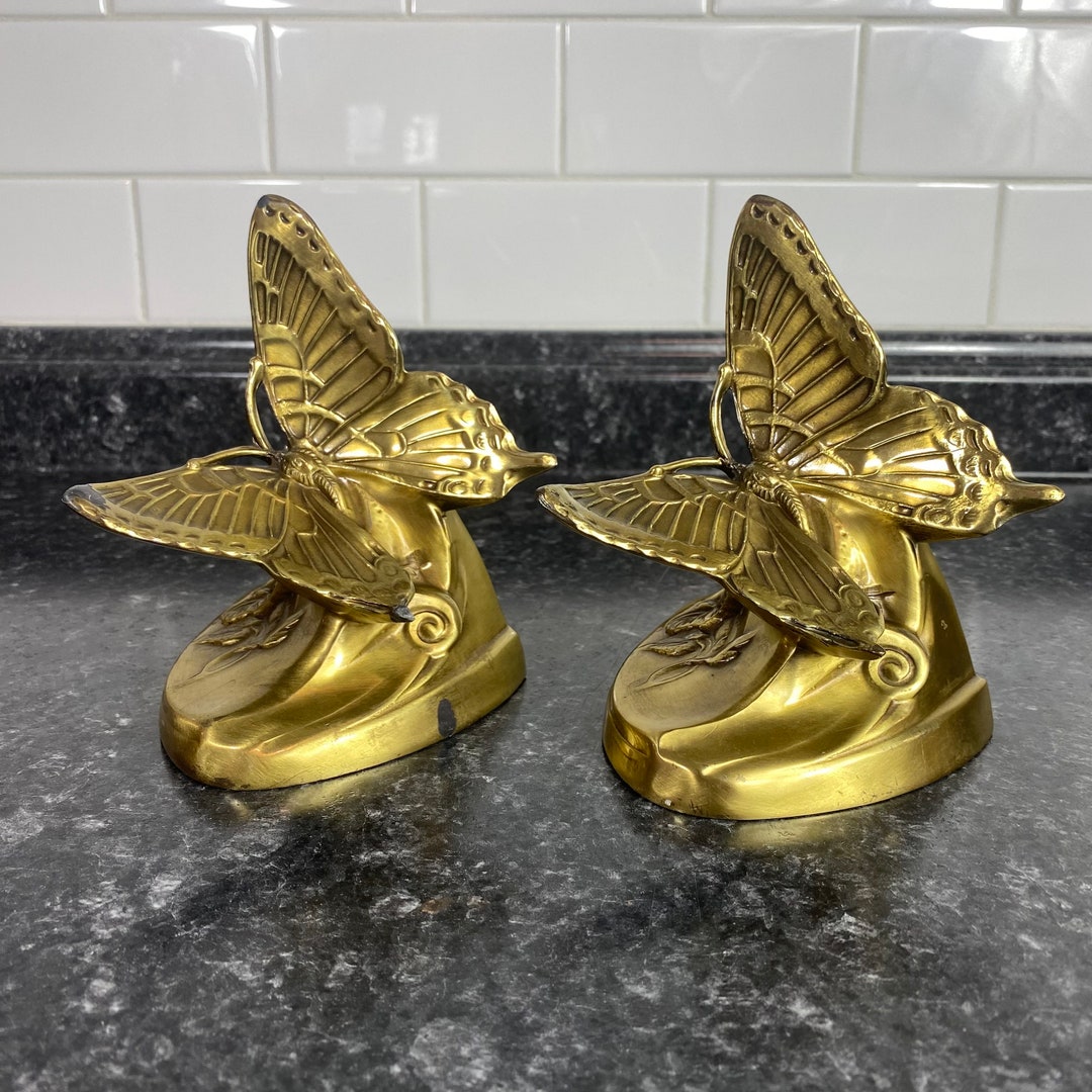 Vintage Brass Butterfly Bookends, Cast Brass Butterfly Book Ends, Art ...