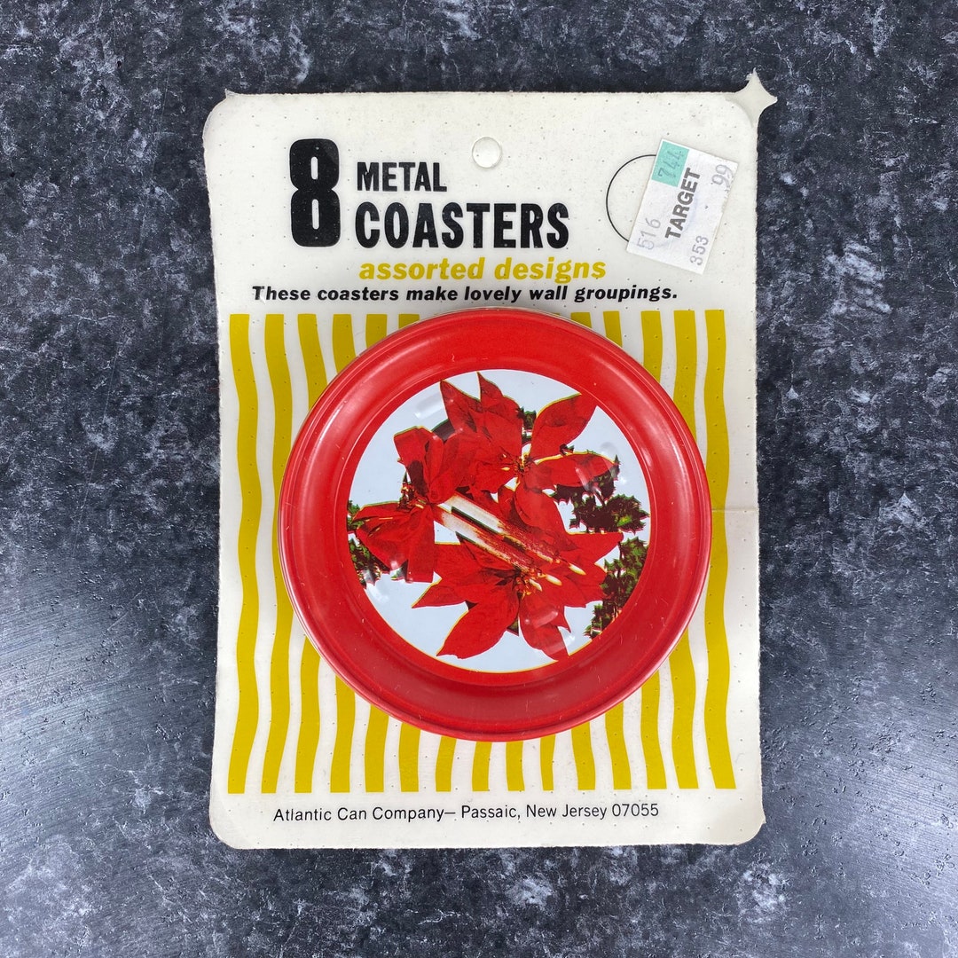 Vintage 8 Metal Coasters With Assorted Designs, New Old Stock Christmas ...