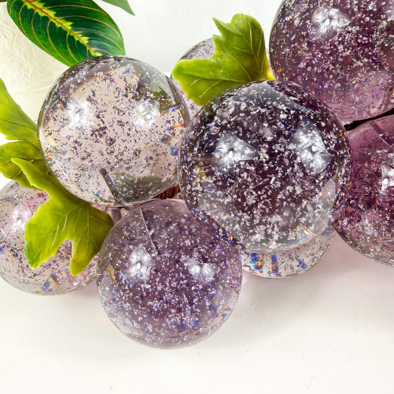 MCM Lucite Purple Glitter Grape Cluster on Drift Wood, 50s MCM Table ...