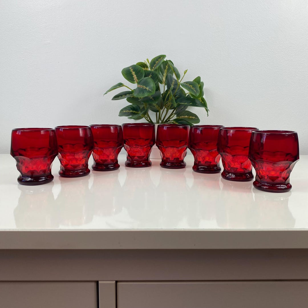 Set of 8 MCM Viking Red Glass Cocktail Glasses: Retro Georgian Barware ...