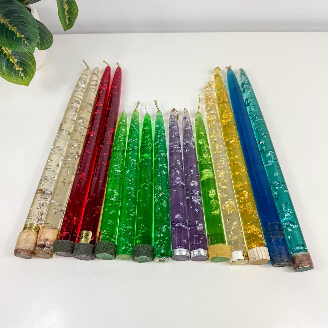 Vintage MCM Lucite Glitter Taper Candles: Retro Rainbow Home Decor - Etsy