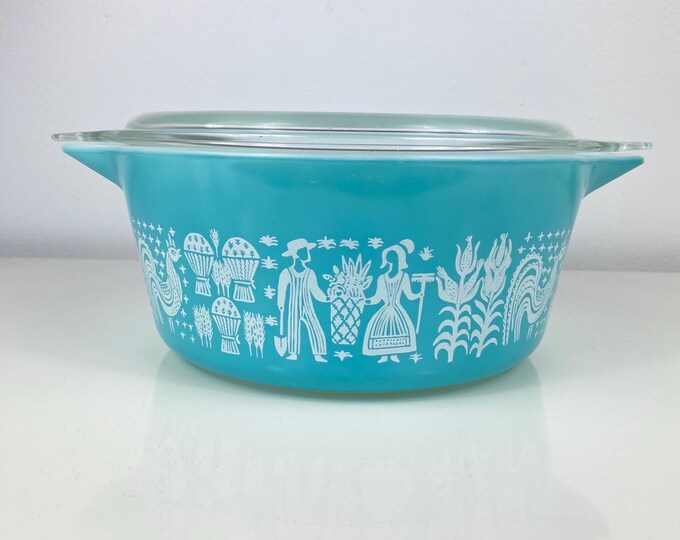 Vintage Pyrex Butterprint Turquoise Bake, Serve & Store Round Casserole ...