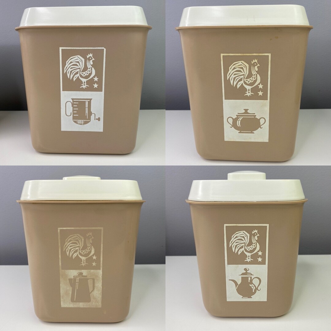 Vintage Tan Beige Plastic Retro Chicken Pattern Canister Set of 4 W ...