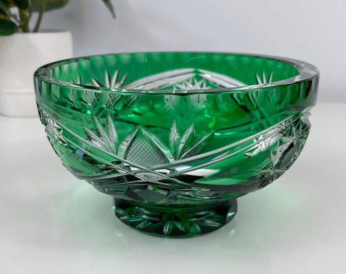 Vintage Emerald Green Lead Crystal Bowl, Green Candy Dish, Old Glass ...