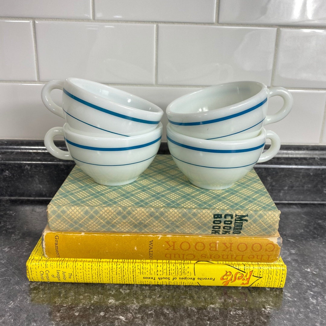 Vintage Pyrex Blue Band Coffee Mugs Tea Cups | Set of 4 | Pyrex 1970s ...