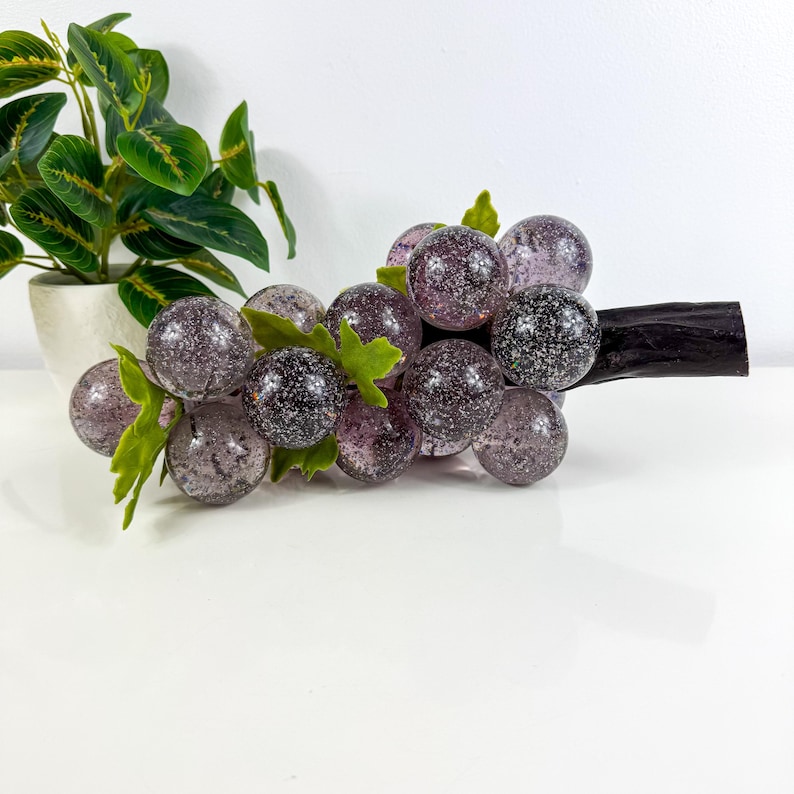 MCM Lucite Purple Glitter Grape Cluster on Drift Wood, 50s MCM Table ...