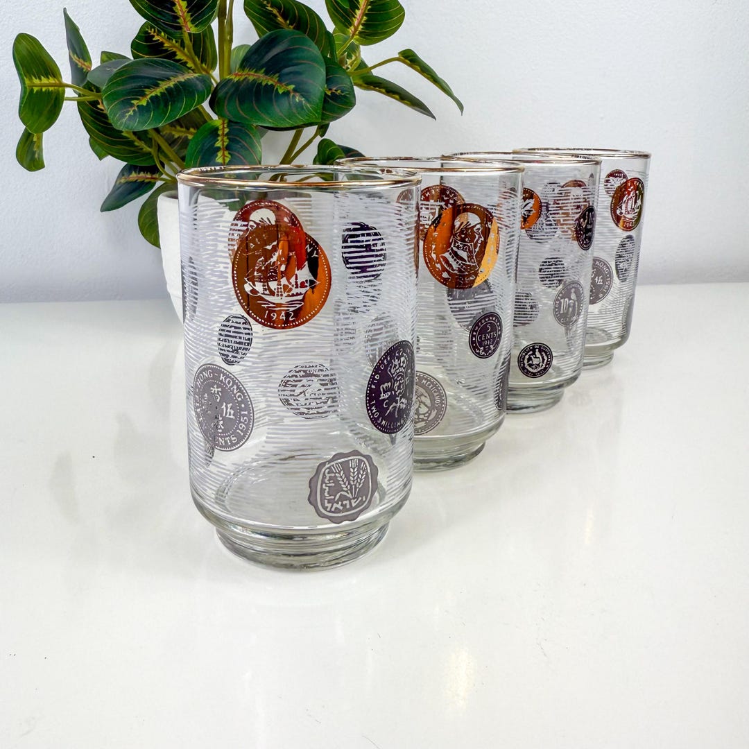 Vintage Libbey "coins of the World" Glasses - MCM Barware Set of 4 - Etsy