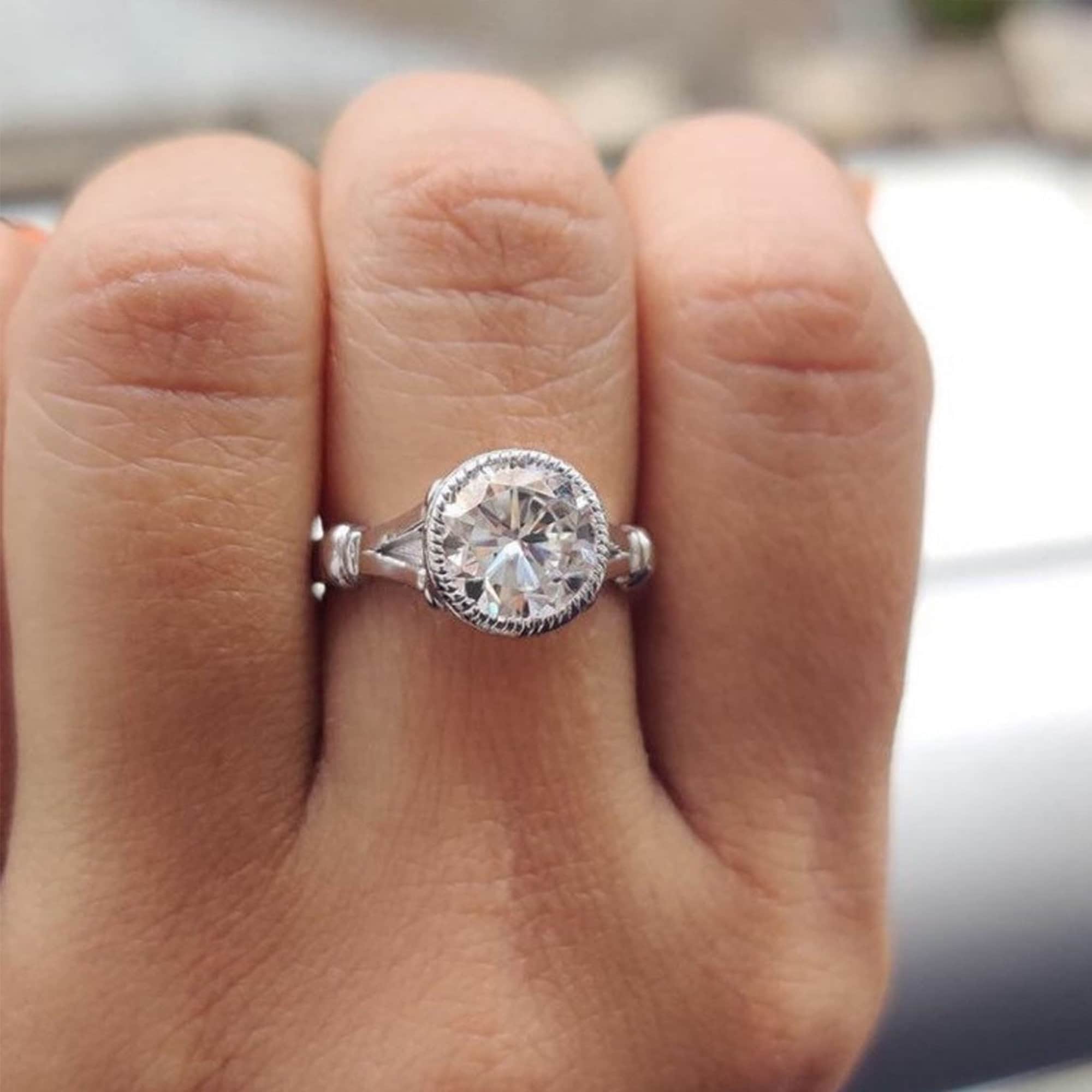 1.50 Ct Round Cut Bezel Ring Set Colourless Moissanite - Etsy