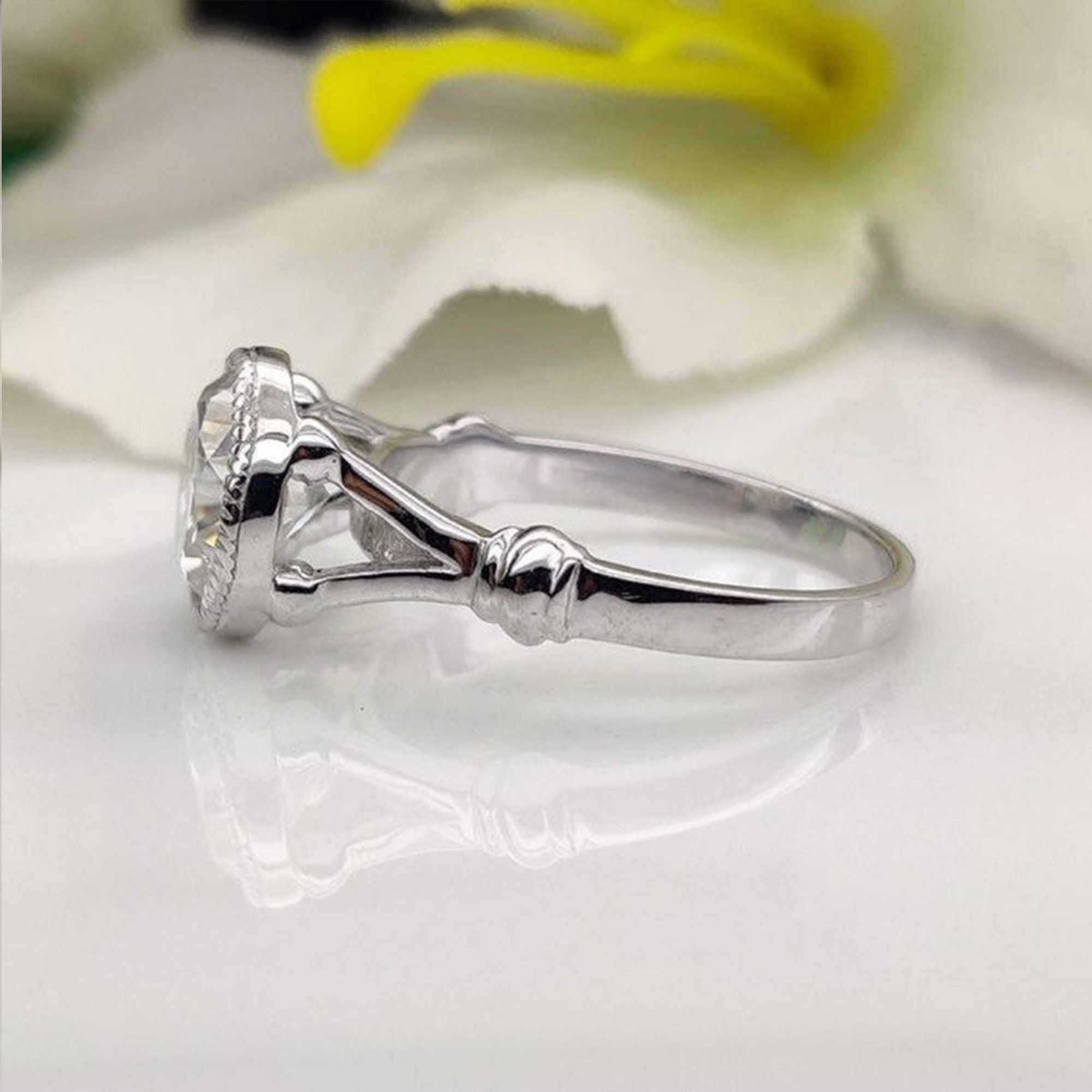 1.50 Ct Round Cut Bezel Ring Set Colourless Moissanite | Etsy