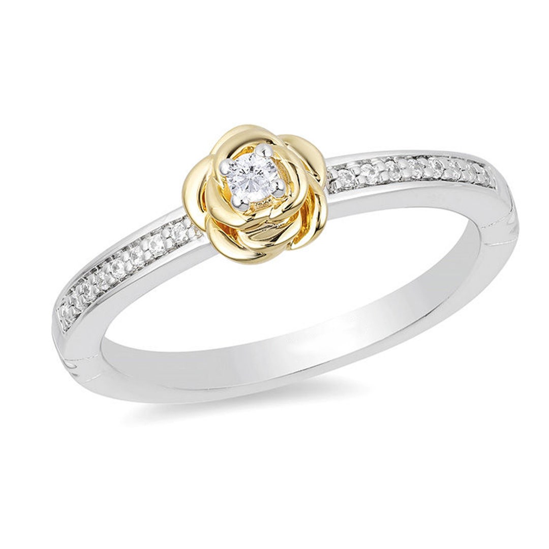 Enchanted Disney Belle Ring, 1/10 Ct. TW. Diamond Rose Ring, 925 ...