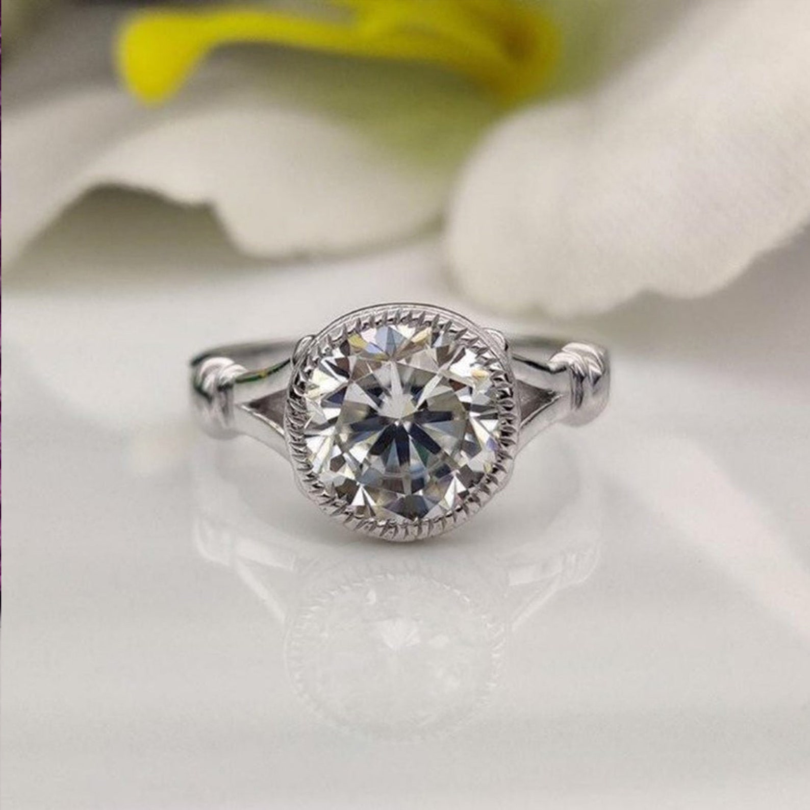 1.50 Ct Round Cut Bezel Ring Set Colourless Moissanite - Etsy