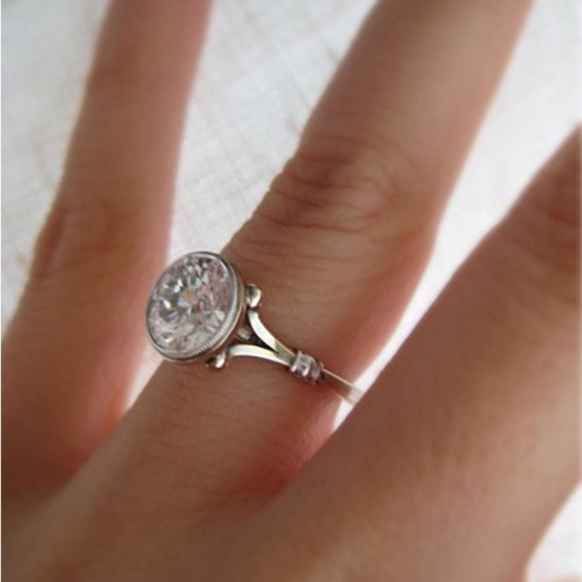 1.50 Ct Round Cut Bezel Ring Set Colourless Moissanite - Etsy