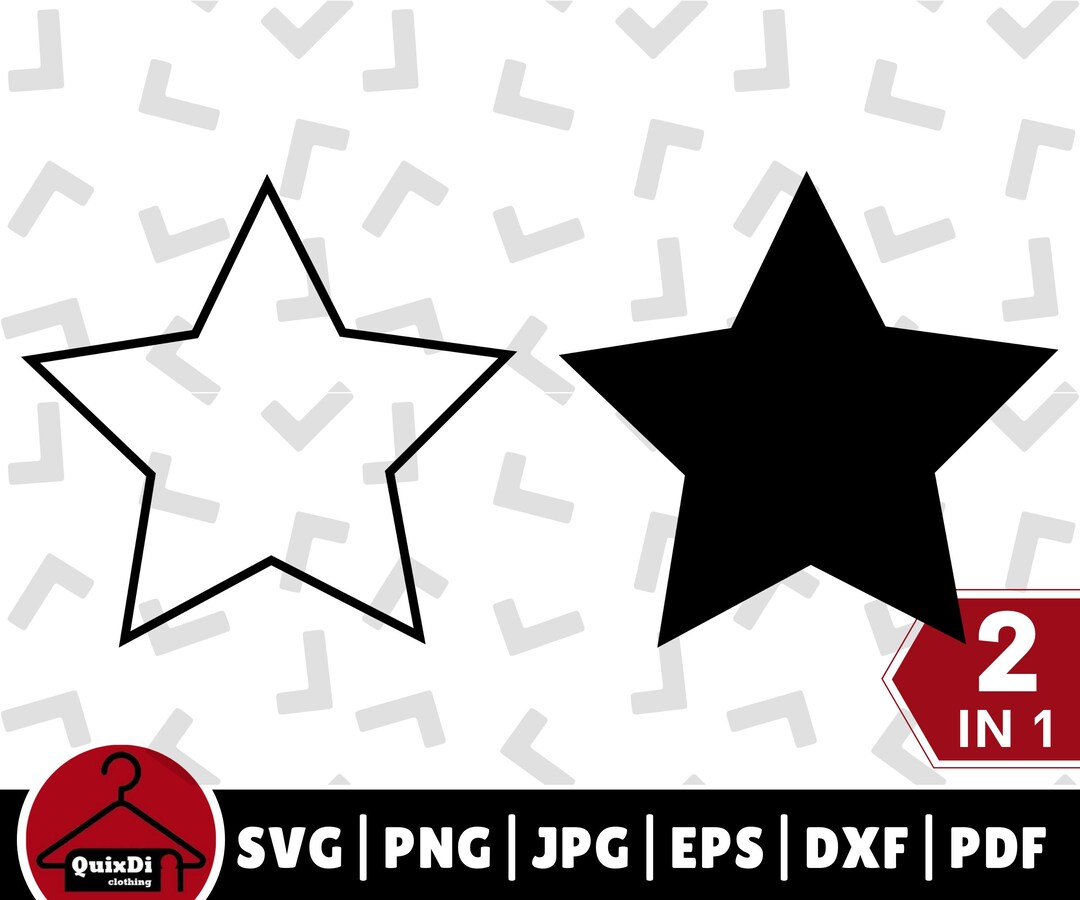2 in 1 Star Svg Clip Art, Five Pointed Outline Star Svg Vector ...