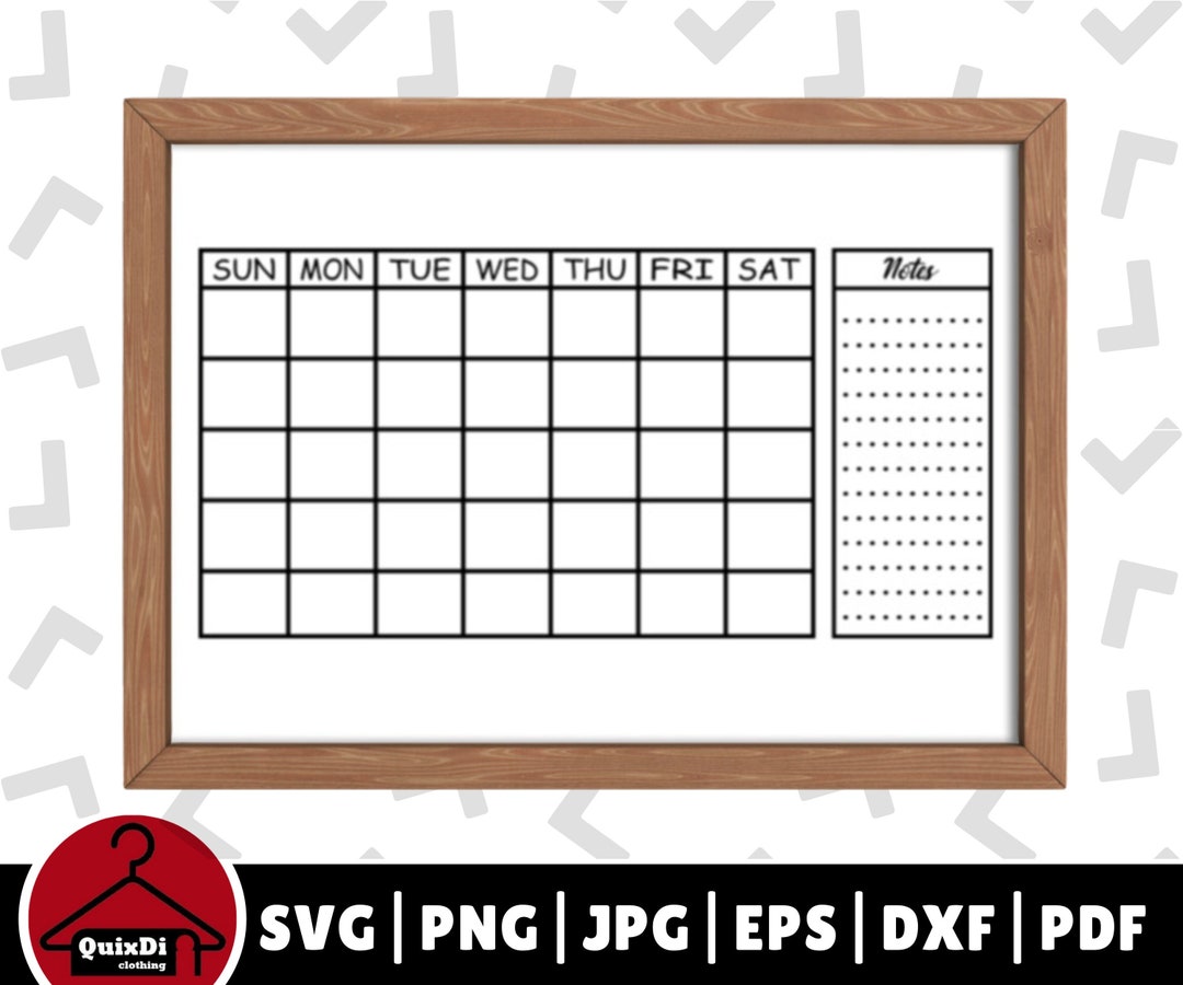 Blank Calendar With Notes Svg, Printable Month Calendar for Home Office ...