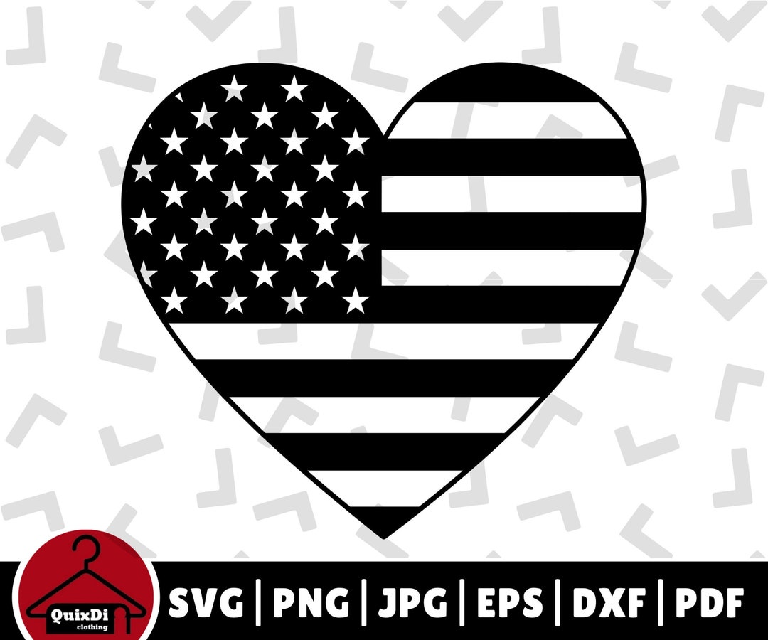 4th of July Heart SVG, US Flag Heart Transparent With Outline Clipart ...