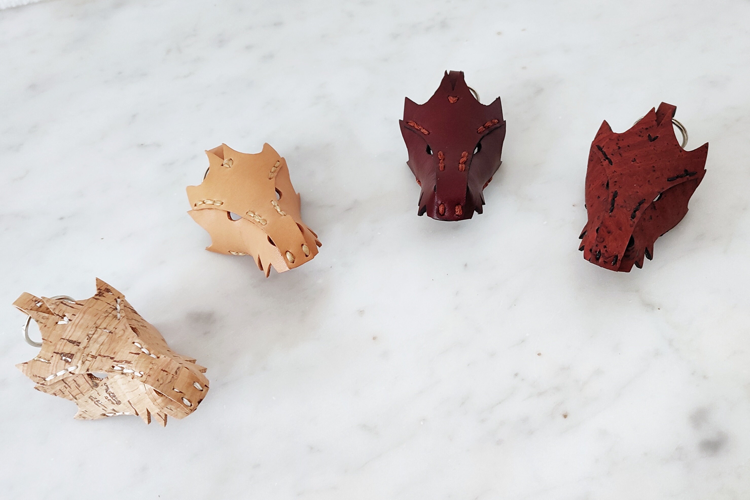 Leather or Cork Dragon Keychain - Etsy