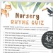 Nursery Rhyme Quiz, Printable Baby Shower Game, Jungle Animals Theme ...