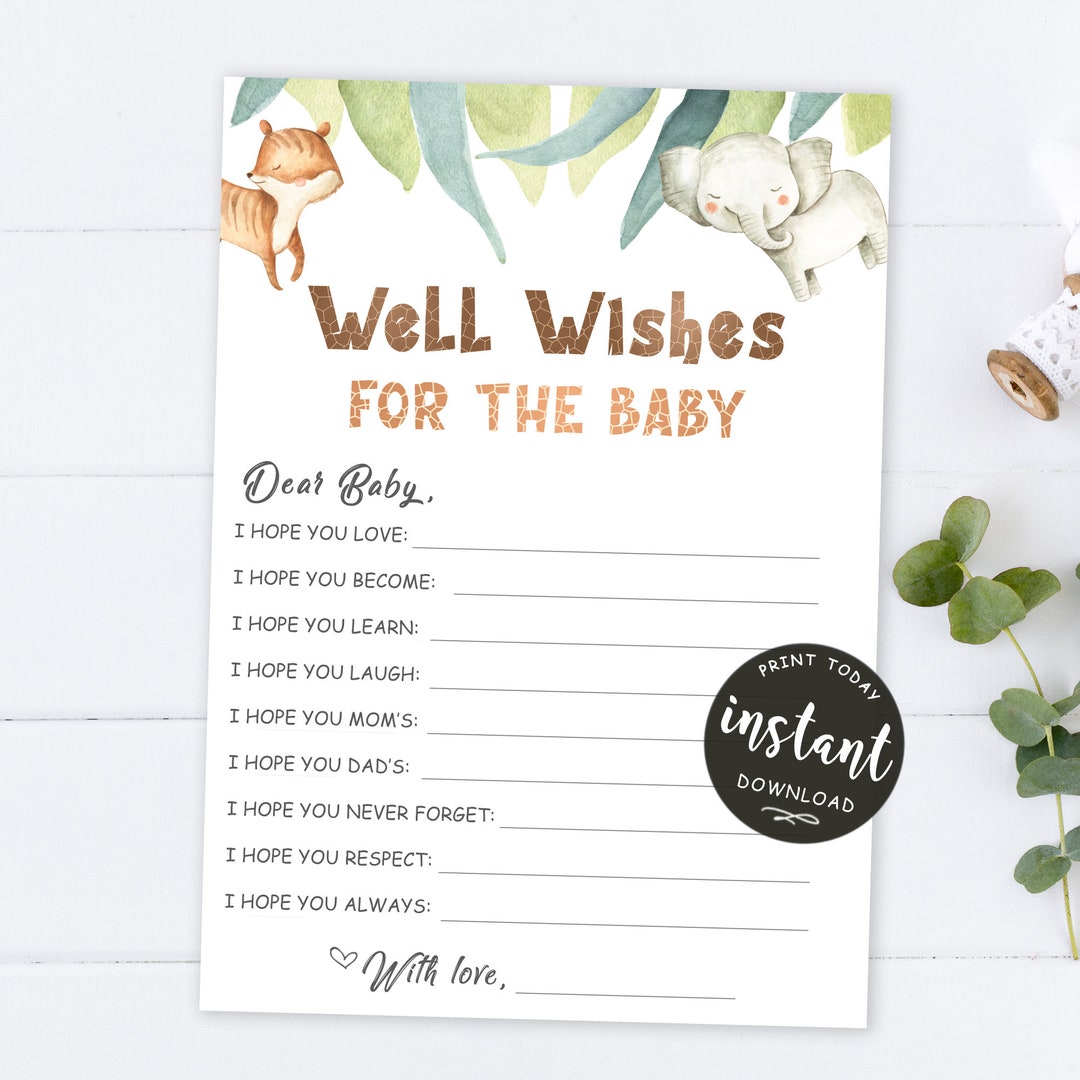 Wishes for Baby Game Card, Baby Shower Jungle Theme, Printable Game ...