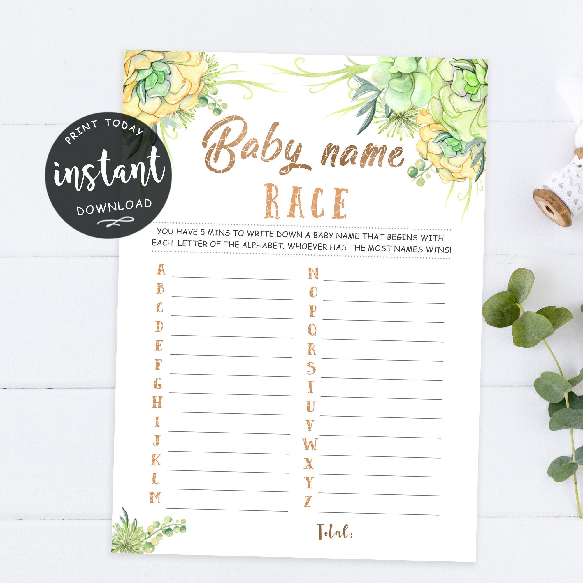 Printable Baby Game Baby Name Race Game Guess Baby Name Baby | Etsy