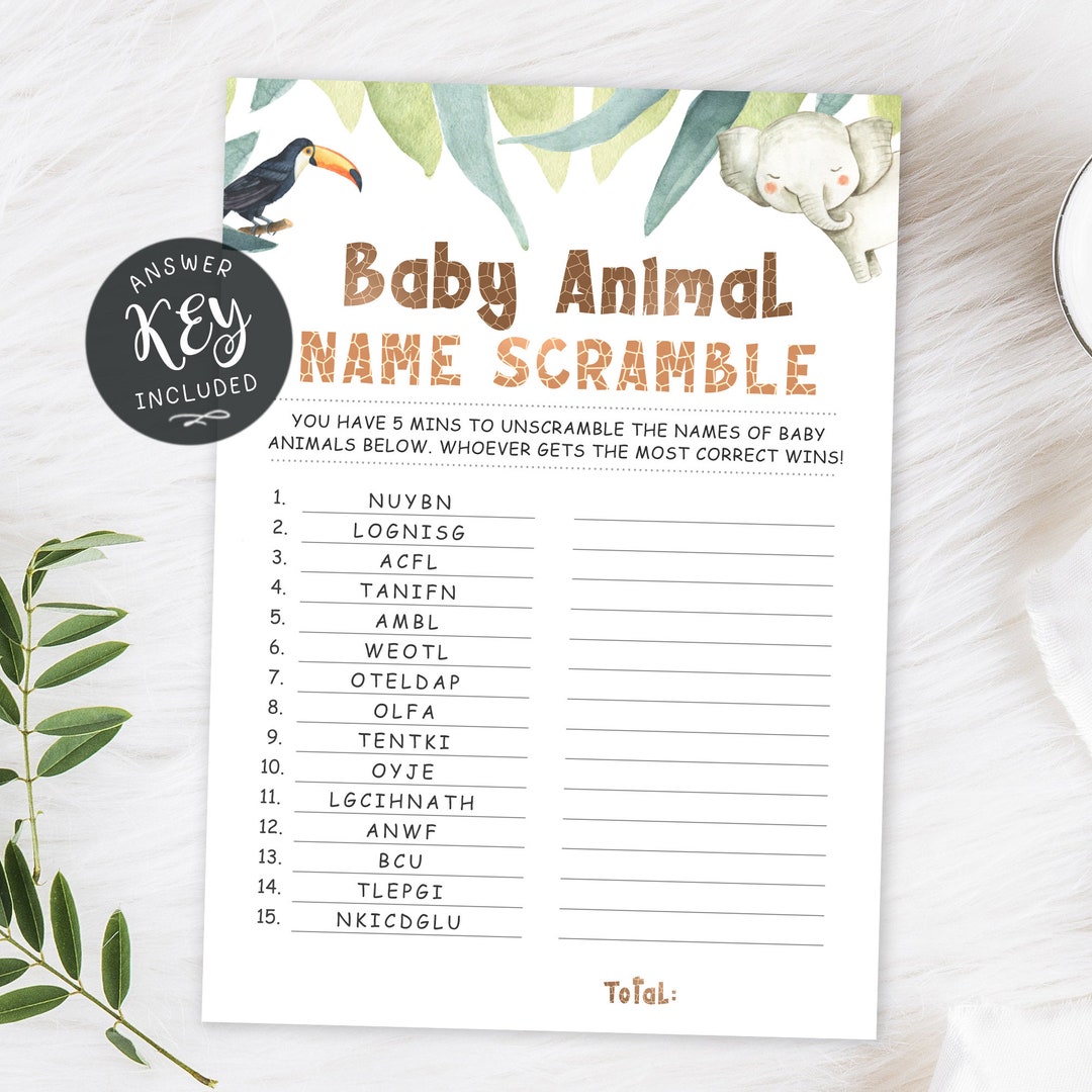 Baby Animal Name Scramble Baby Shower Game, Fun Baby Shower Games 21 - Etsy