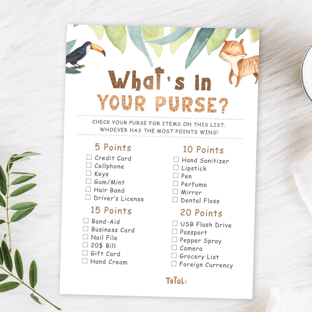 What's in Your Purse, Printable Baby Shower Game, Fun Game, Instant ...