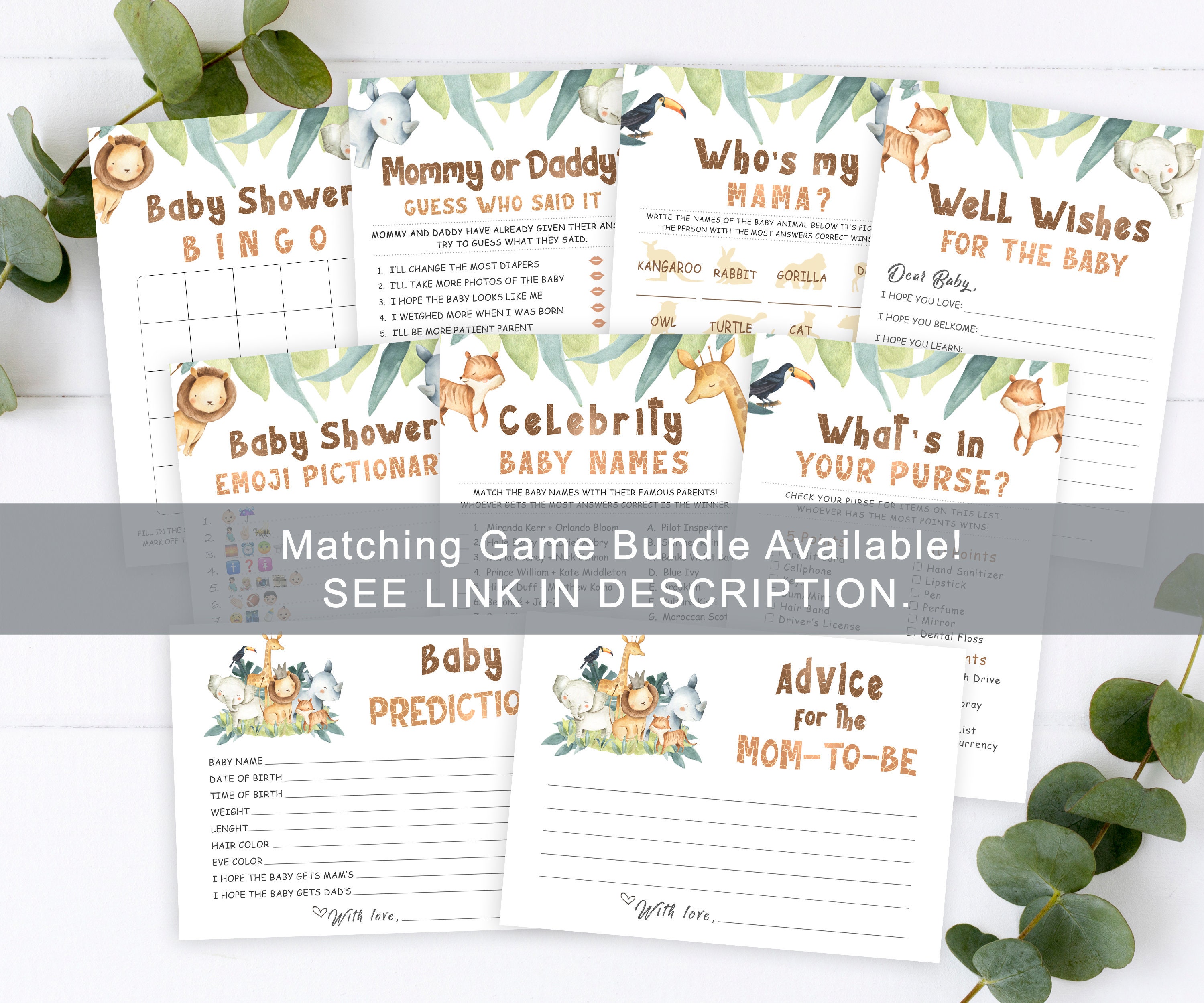 Nursery Rhyme Quiz, Printable Baby Shower Game, Jungle Animals Theme ...