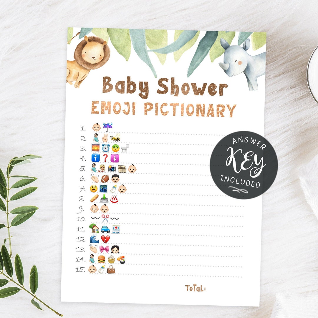 Emoji Pictionary Baby Shower Game, Jungle Animals Theme, Perfect for ...