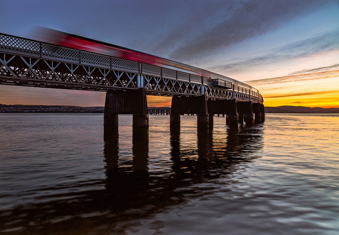 Tay Rail Bridge Train Sunset, Dundee, Scotland - A3, A2 or A1 Scottish ...