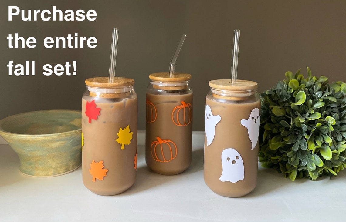 Pumpkin Drinking Glass Fall Themed Iced Coffee Glass Jar - Etsy