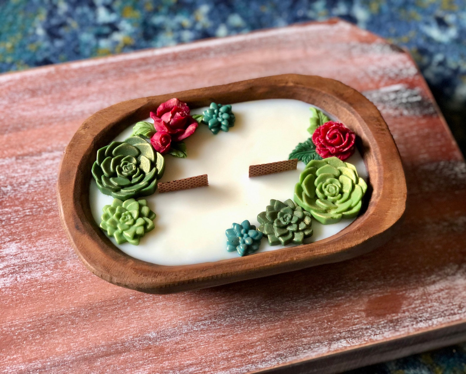 Succulent Flower Doughbowl Candle Cottagecore Decor Rustic - Etsy