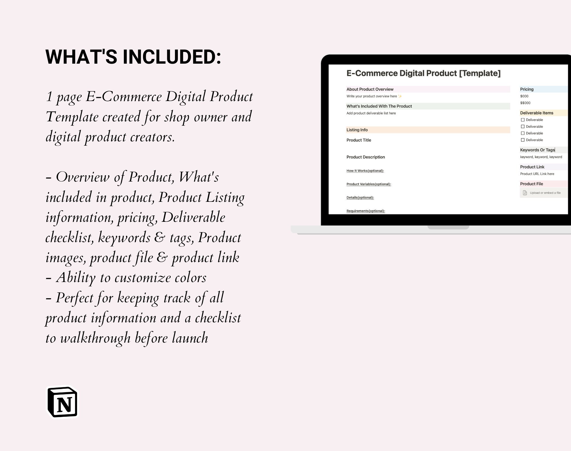 E-commerce Digital Product Notion Template | Notion | Organization ...