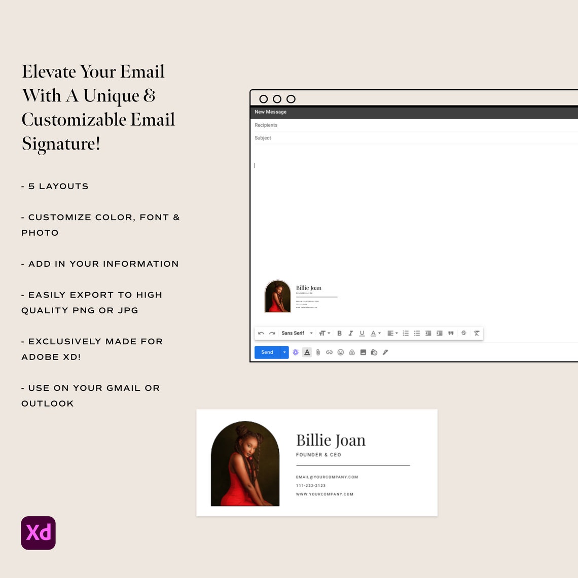 Billie Email Signature Template Collection Adobe XD Gmail - Etsy